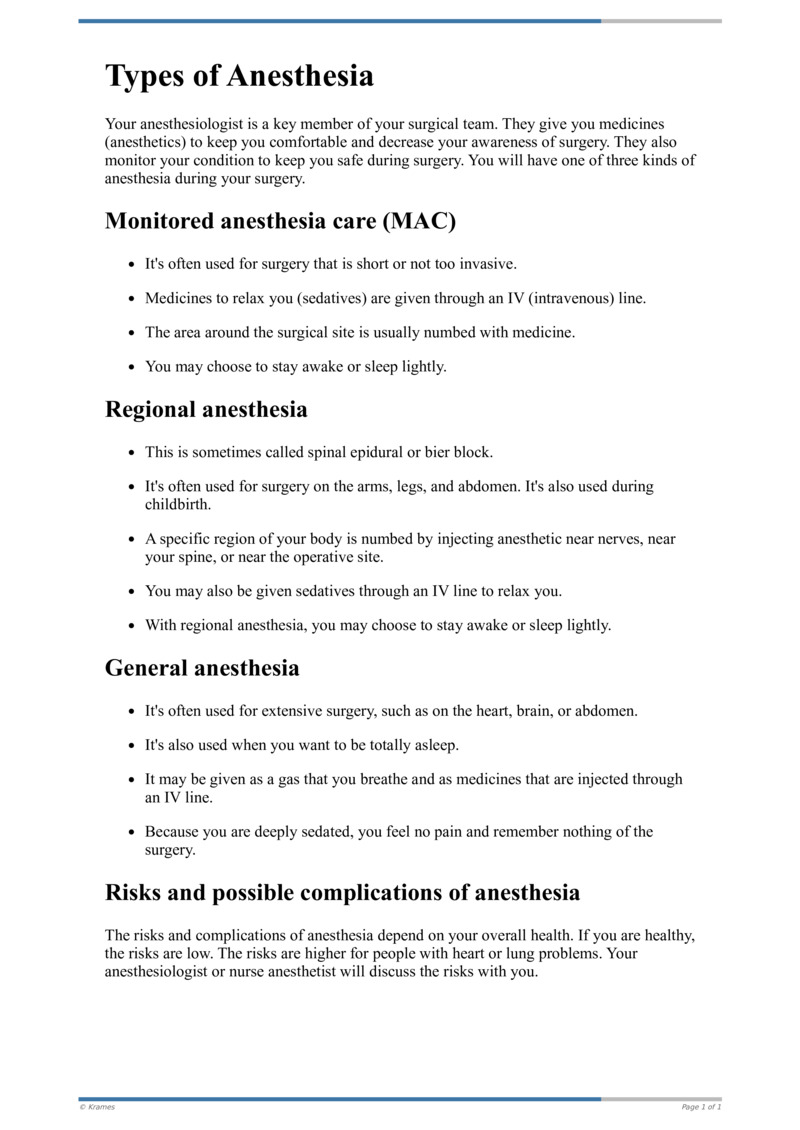 Text - Types of Anesthesia - HealthClips Online
