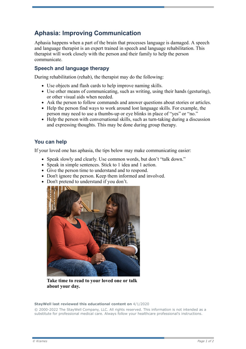 Text - Aphasia: Improving Communication - HealthClips Online