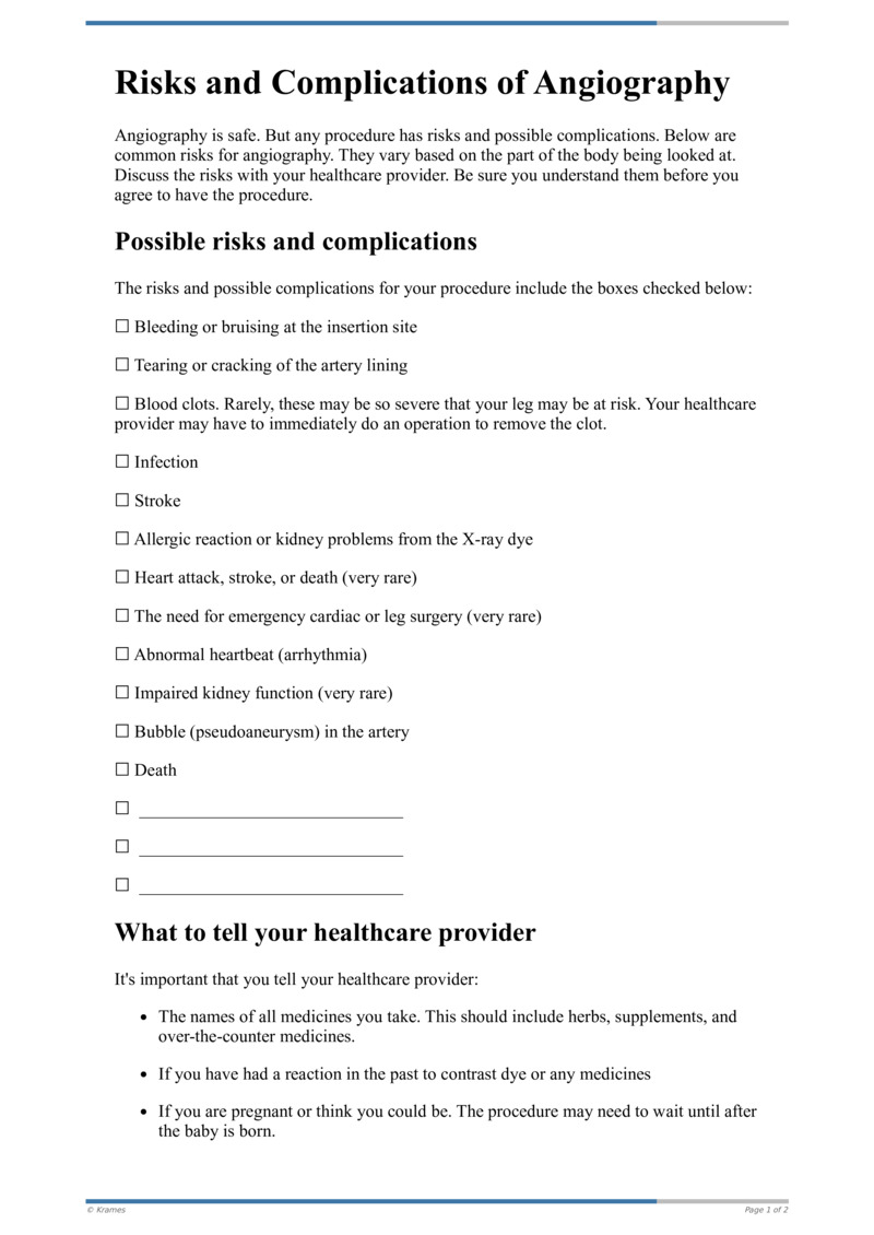 Text - Risks and Complications of Angiography - HealthClips Online