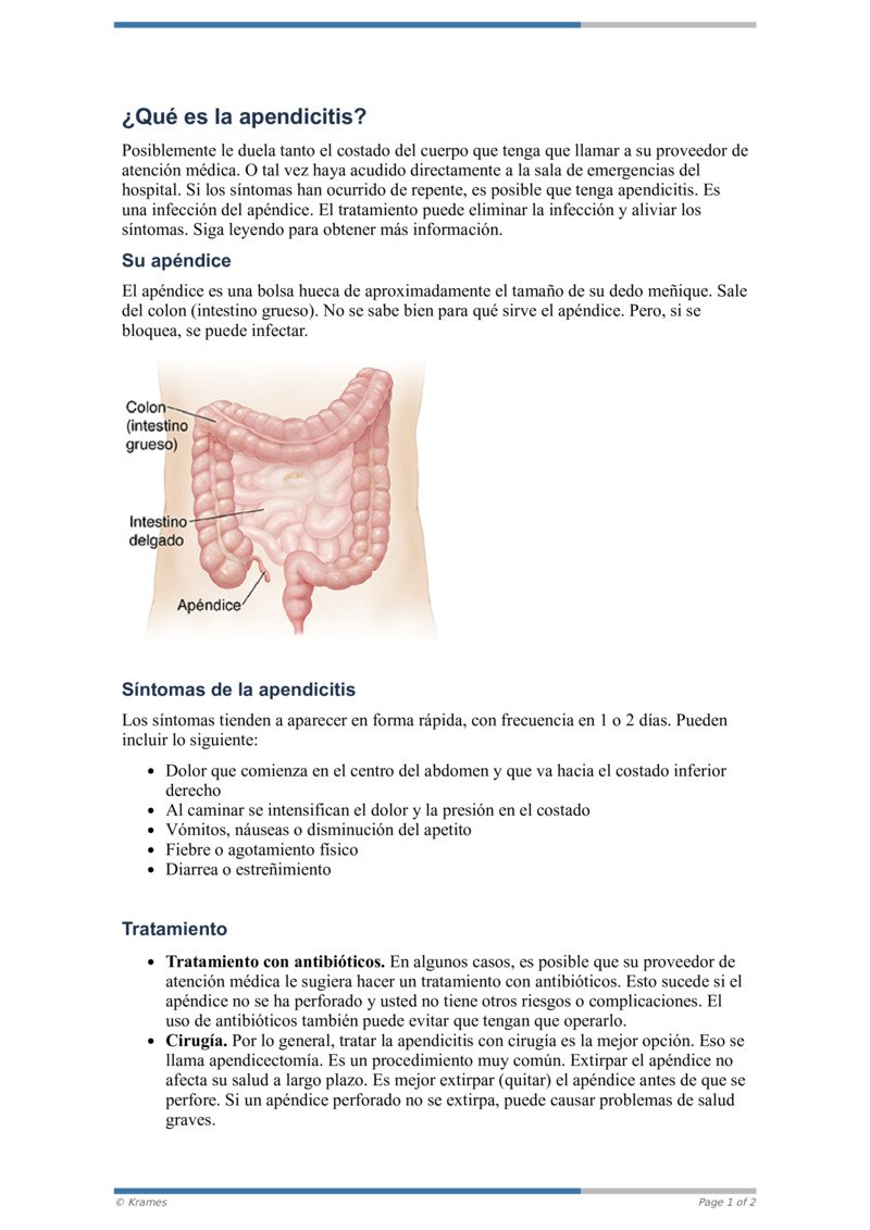 PDF - ¿Qué es la apendicitis? - HealthClips Online