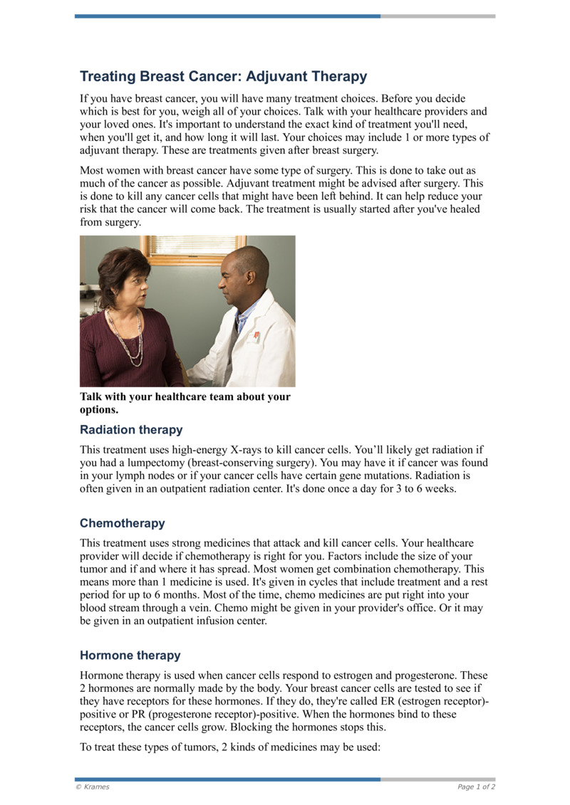 PDF - Treating Breast Cancer: Adjuvant Therapy - HealthClips Online