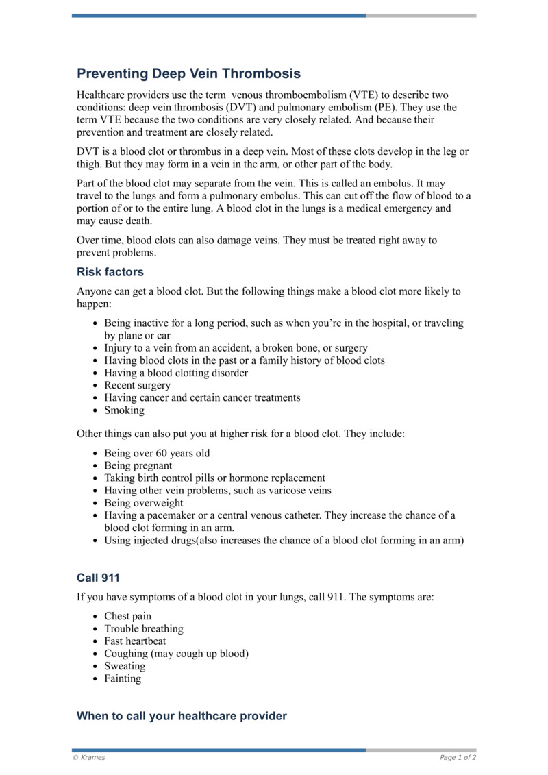 PDF - Preventing Deep Vein Thrombosis - HealthClips Online