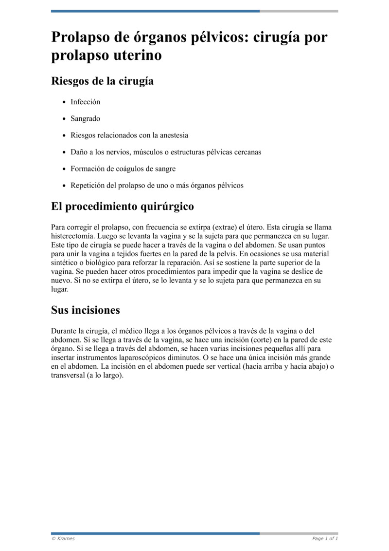 PDF - Prolapso de órganos pélvicos: cirugía por prolapso uterino ...