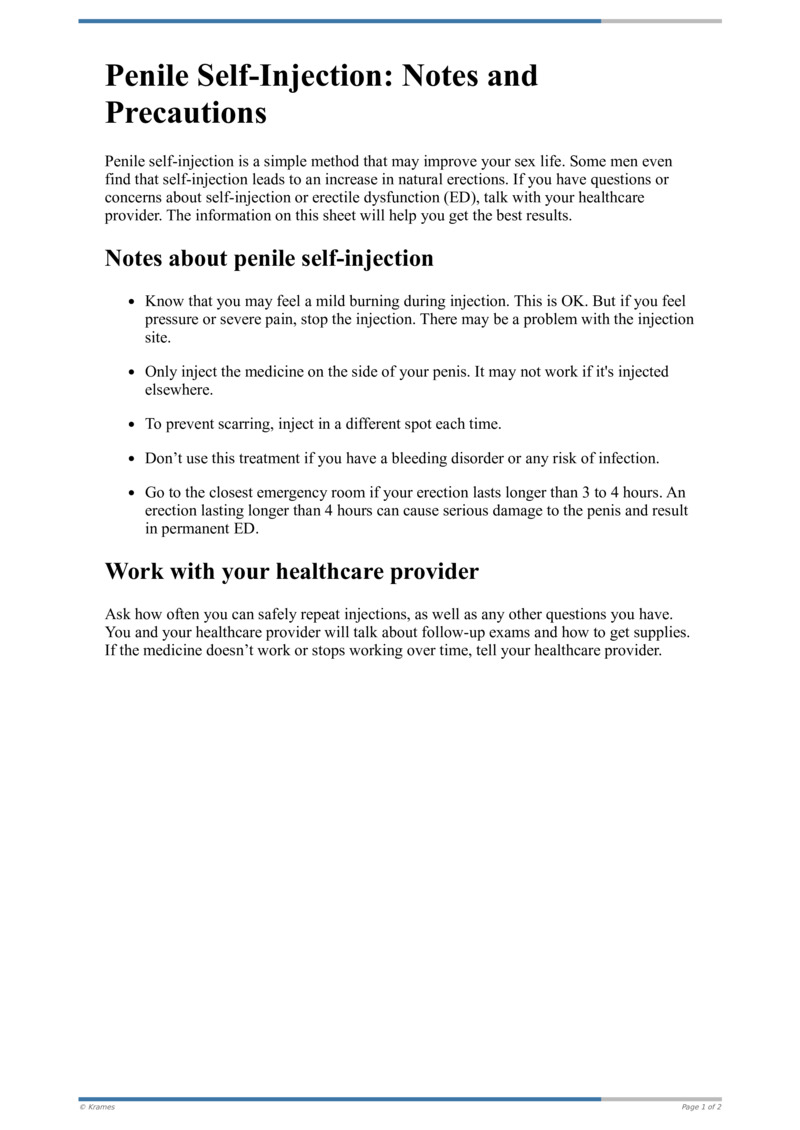 Text - Penile Self-Injection: Notes and Precautions - HealthClips Online