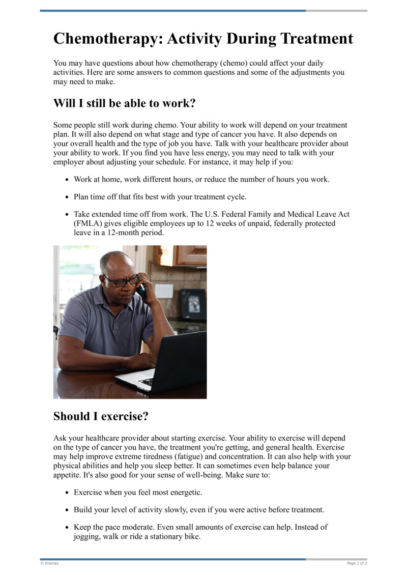 PDF - Chemotherapy: Activity During Treatment - HealthClips Online