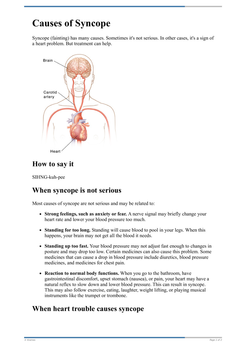 Text - Causes of Syncope - HealthClips Online