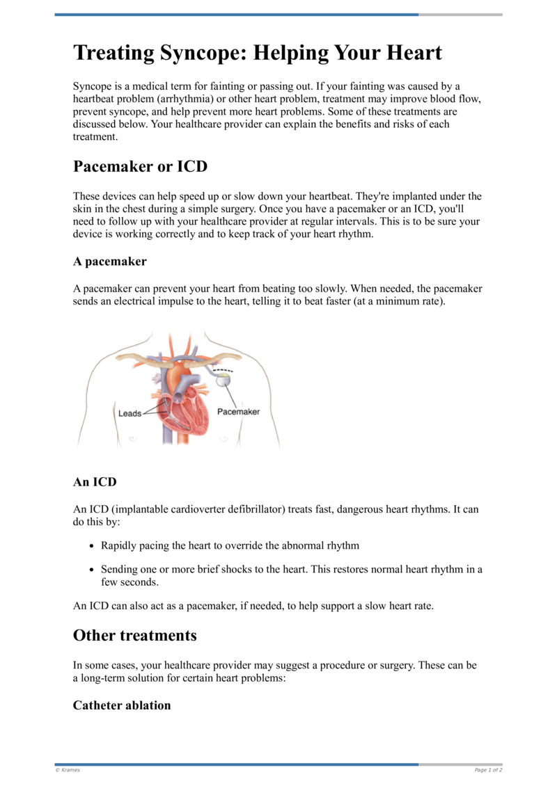 Text - Treating Syncope: Helping Your Heart - HealthClips Online