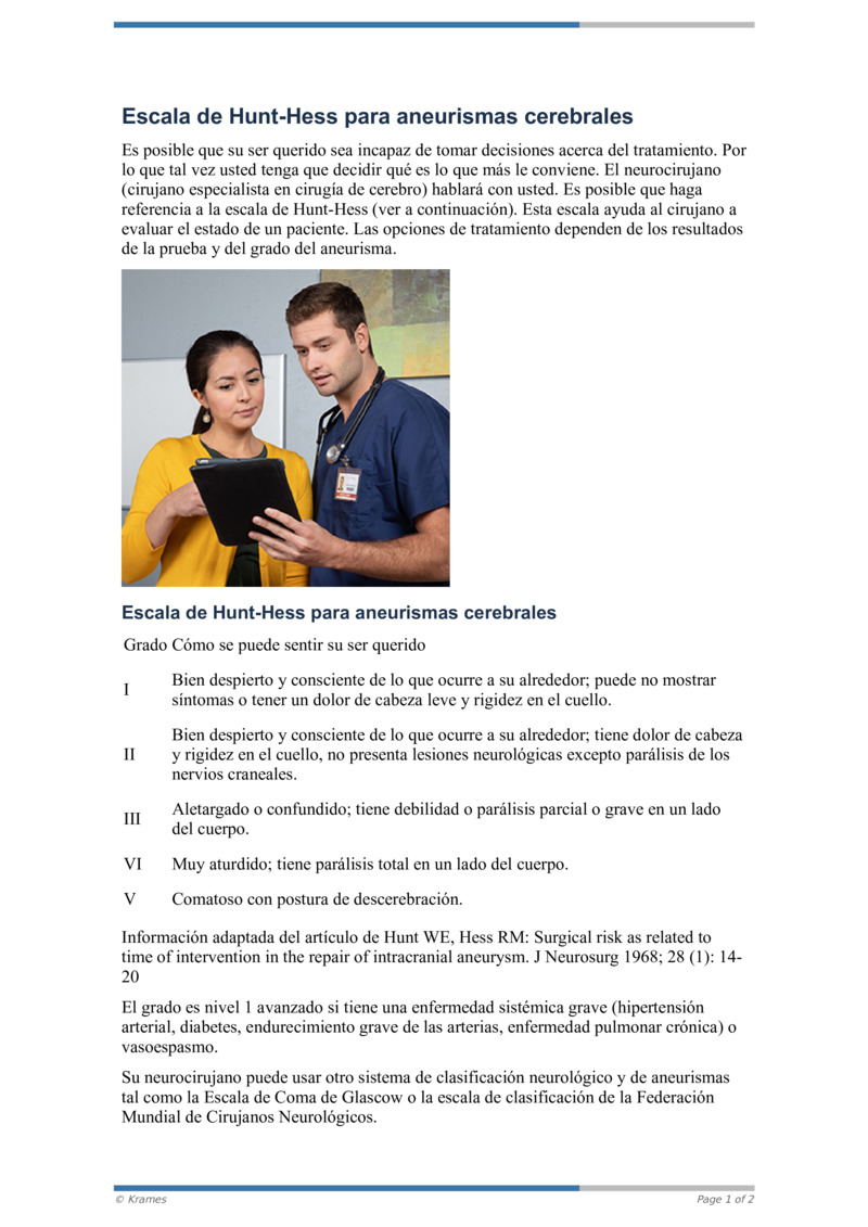 PDF - Escala de Hunt-Hess para aneurismas cerebrales - HealthClips Online