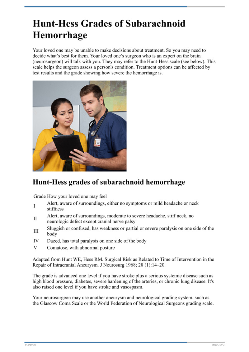 PDF - Hunt-Hess Grades of Subarachnoid Hemorrhage - HealthClips Online