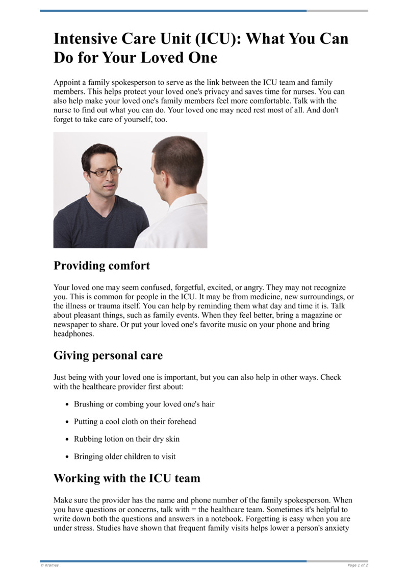 Text - Intensive Care Unit (ICU): What You Can Do for Your Loved One ...