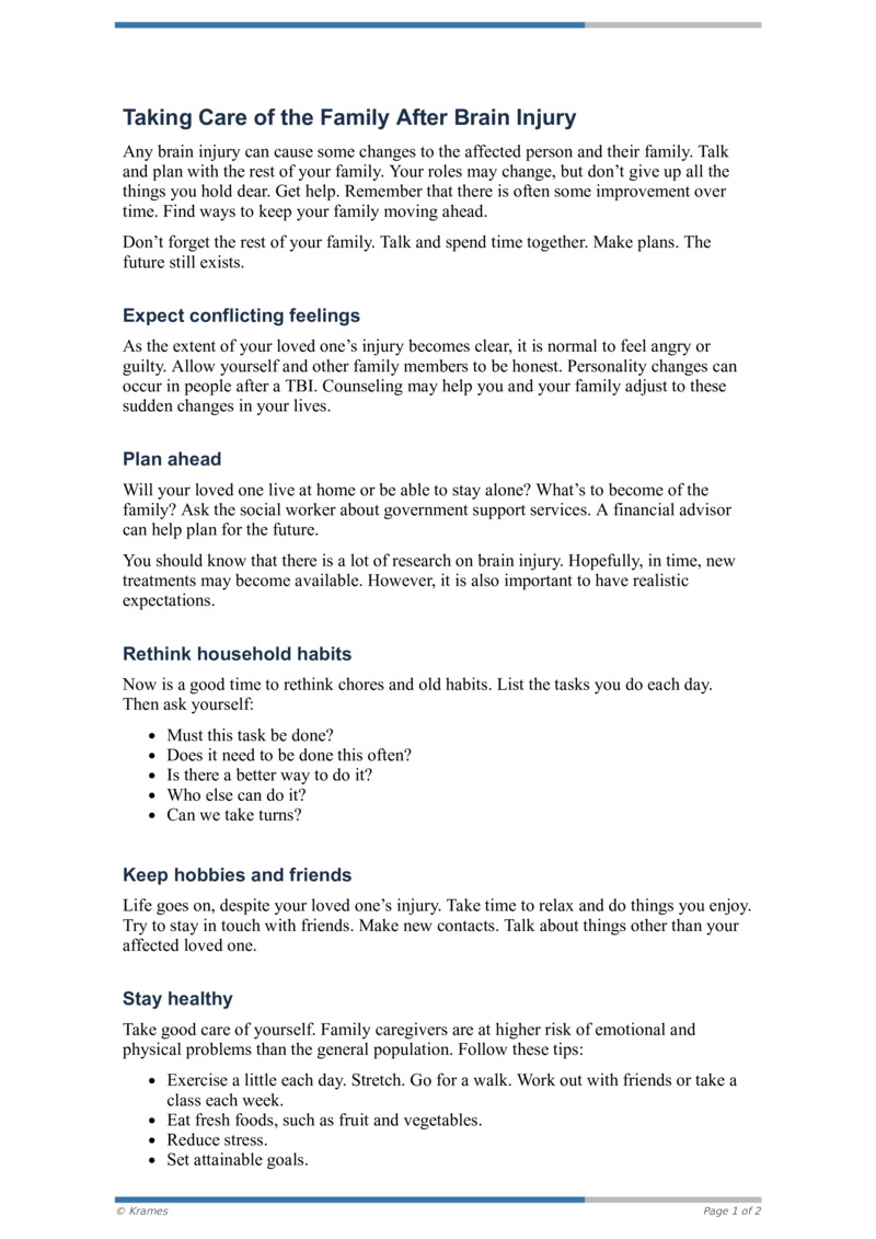 Text - Taking Care of the Family After Brain Injury - HealthClips Online