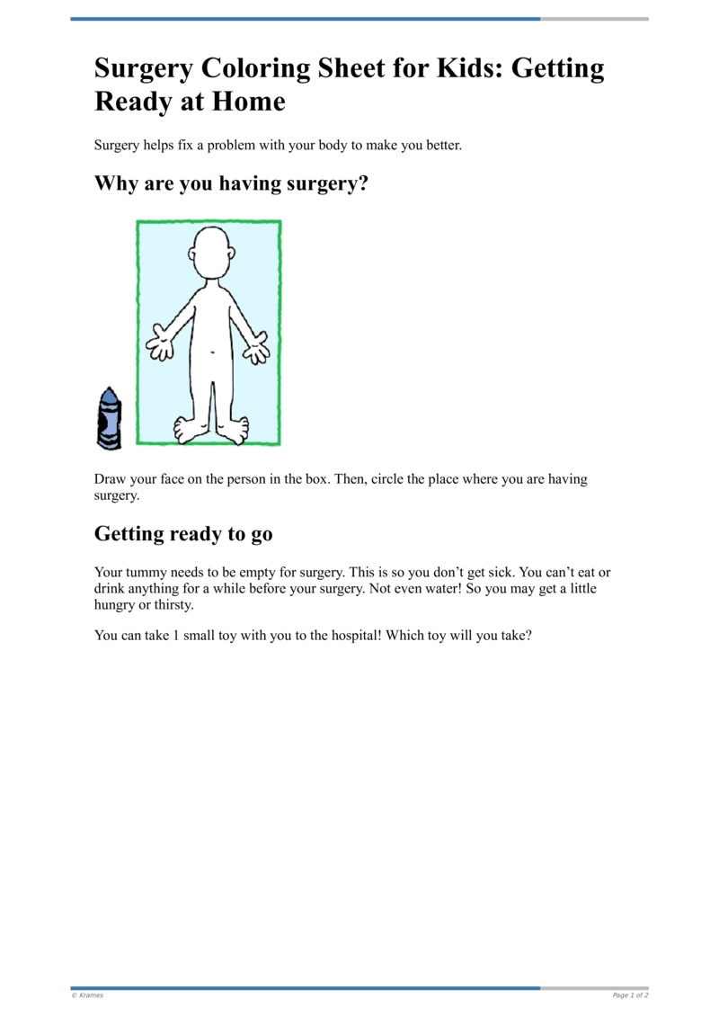 PDF - Surgery Coloring Sheet for Kids: Getting Ready at Home ...