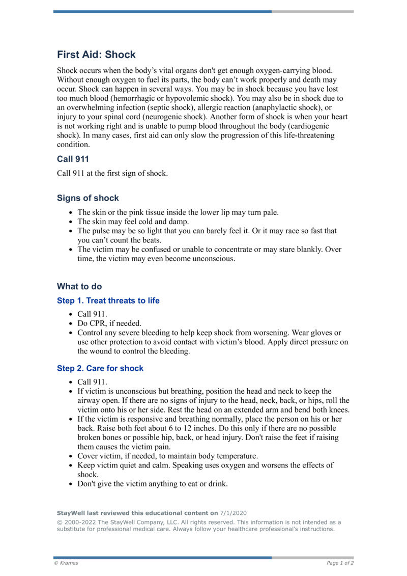 Text - First Aid: Shock - HealthClips Online