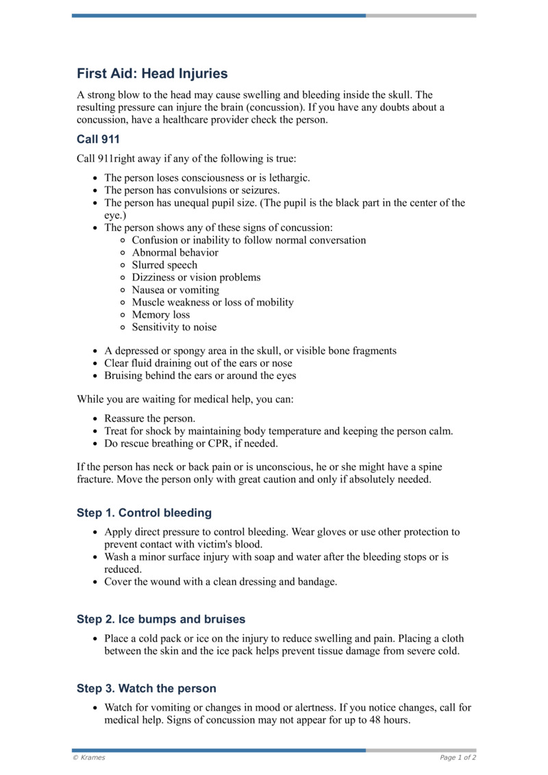 Text - First Aid: Head Injuries - HealthClips Online