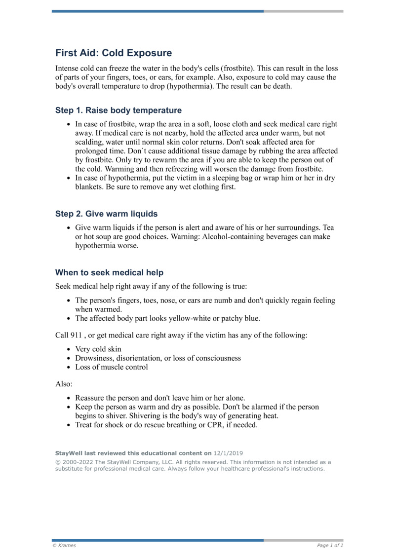 PDF - First Aid: Cold Exposure - HealthClips Online