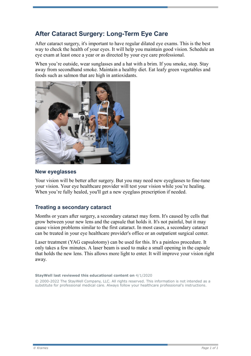 PDF - After Cataract Surgery: Long-Term Eye Care - HealthClips Online