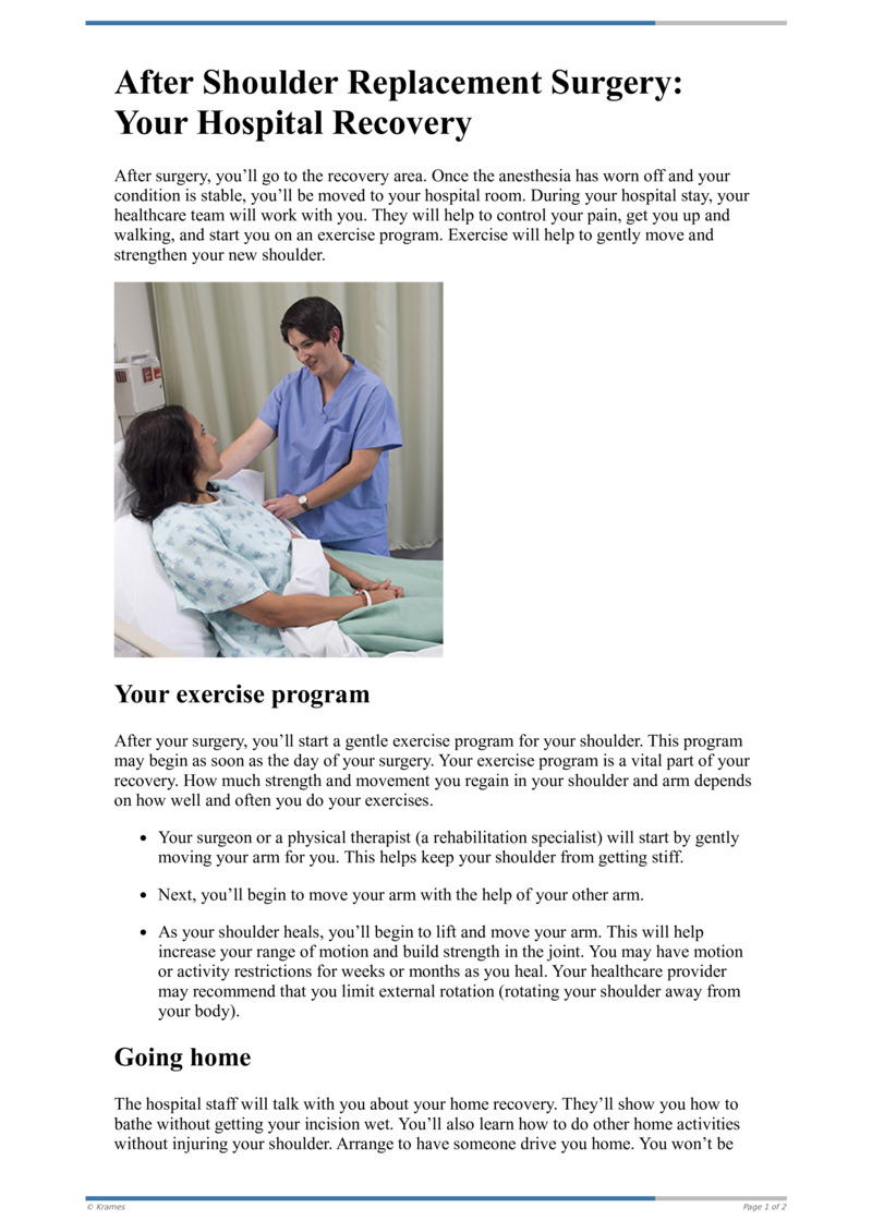 Text - After Shoulder Replacement Surgery: Your Hospital Recovery ...