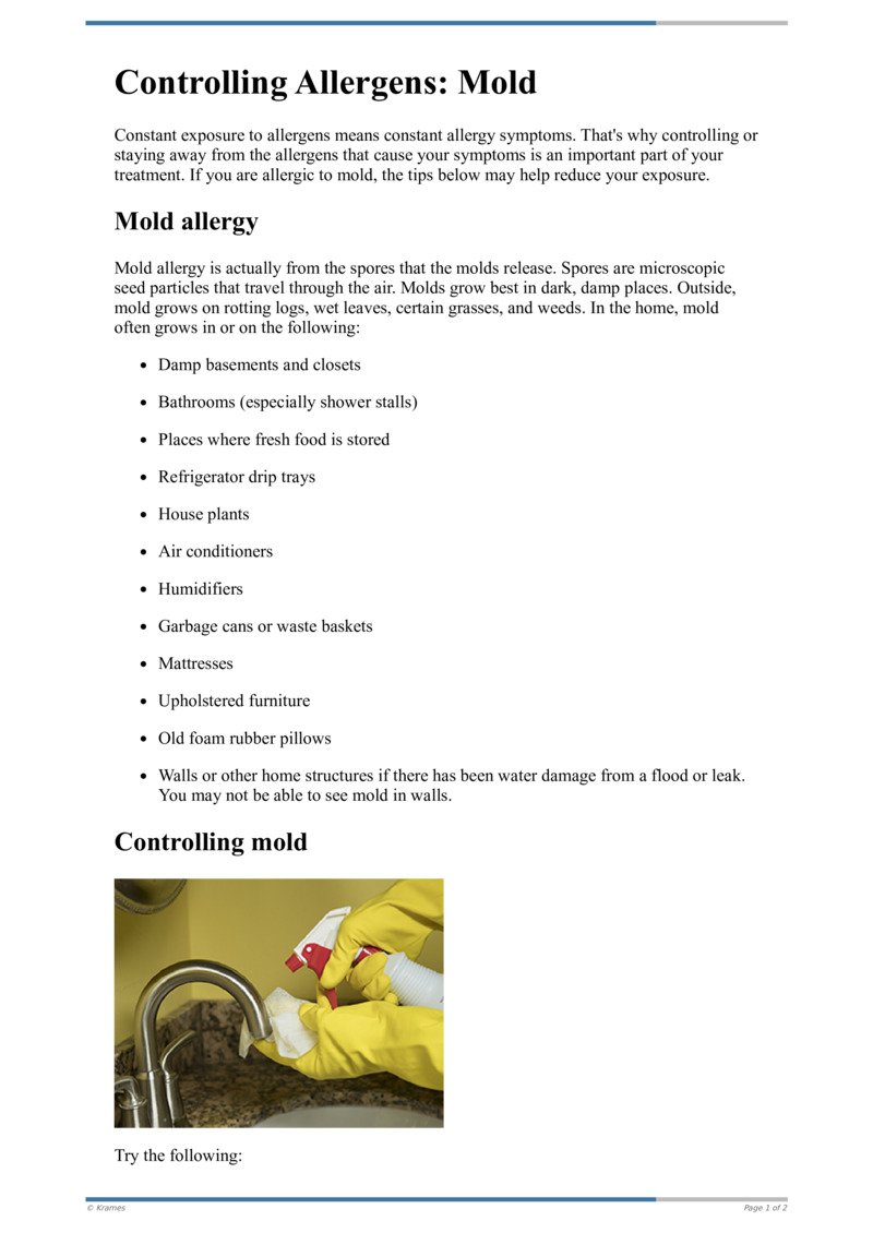Text - Controlling Allergens: Mold - HealthClips Online