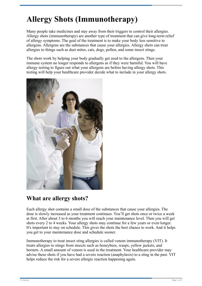 Text - Allergy Shots (Immunotherapy) - HealthClips Online