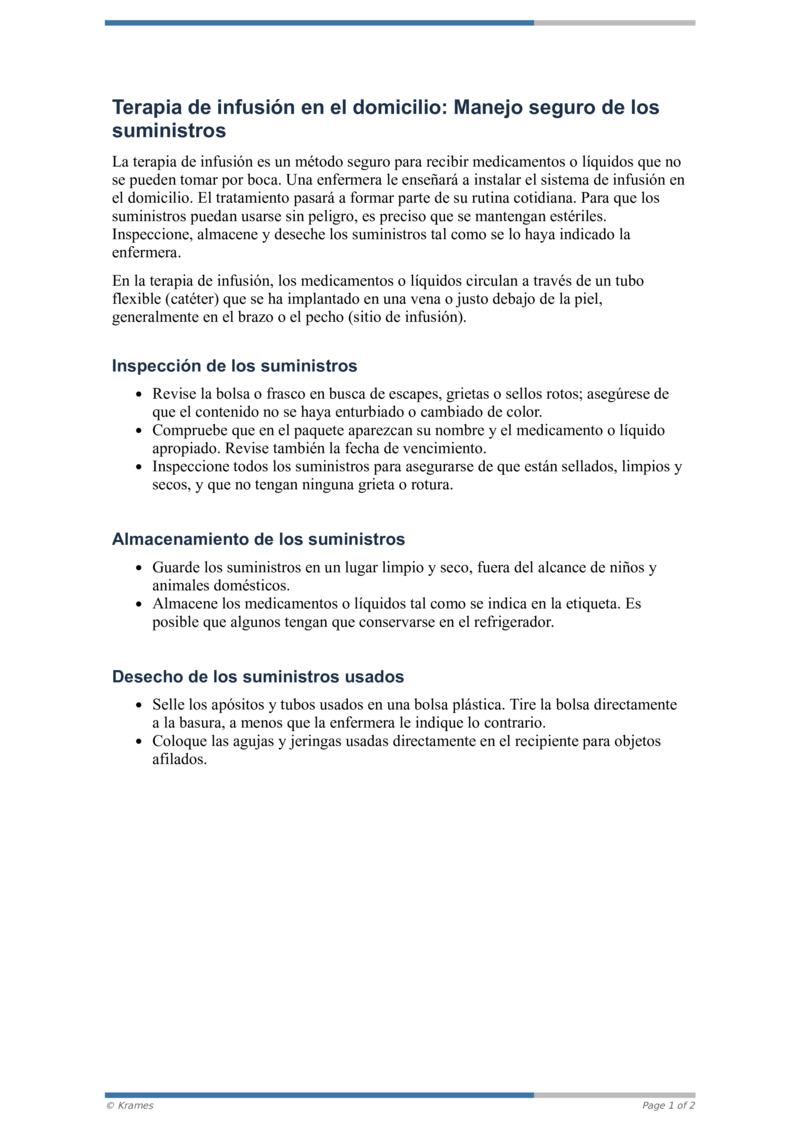 PDF - Terapia de infusión en el domicilio: Manejo seguro de los suministros - HealthClips Online