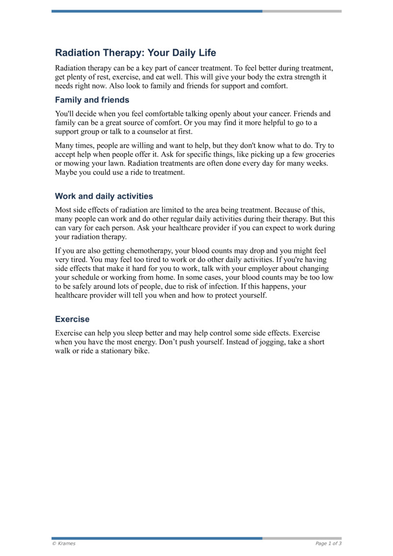 PDF - Radiation Therapy: Your Daily Life - HealthClips Online