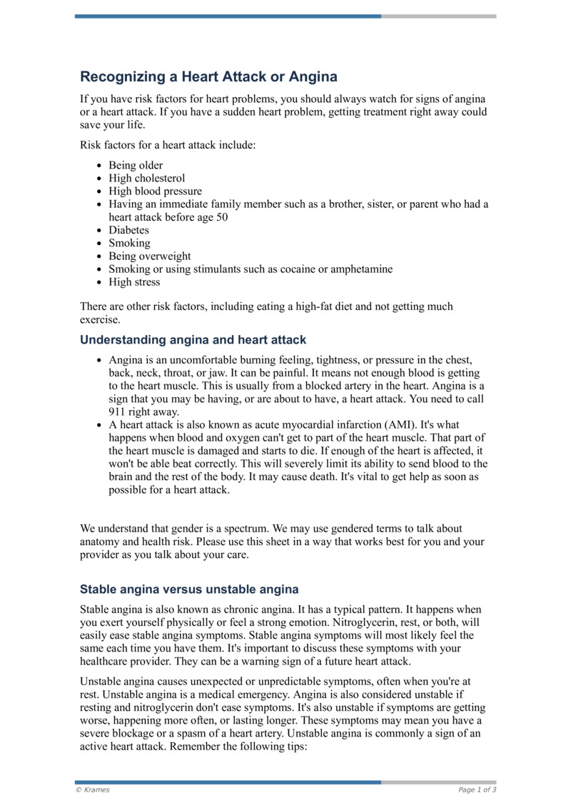 PDF - Recognizing a Heart Attack or Angina - HealthClips Online