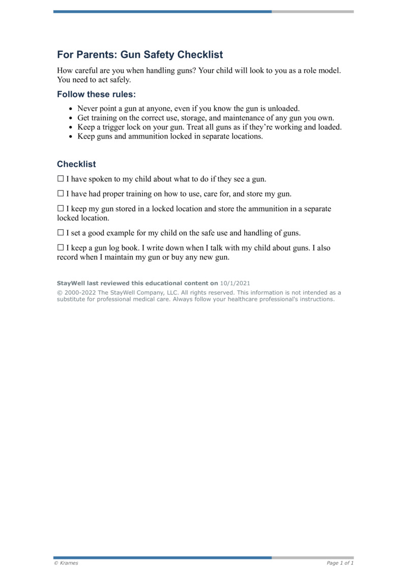 PDF - For Parents: Gun Safety Checklist - HealthClips Online