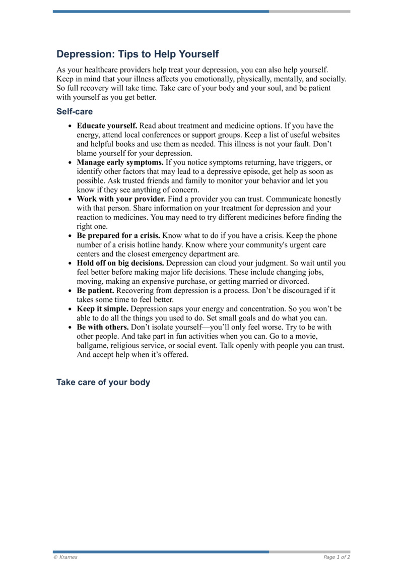 PDF - Depression: Tips to Help Yourself - HealthClips Online