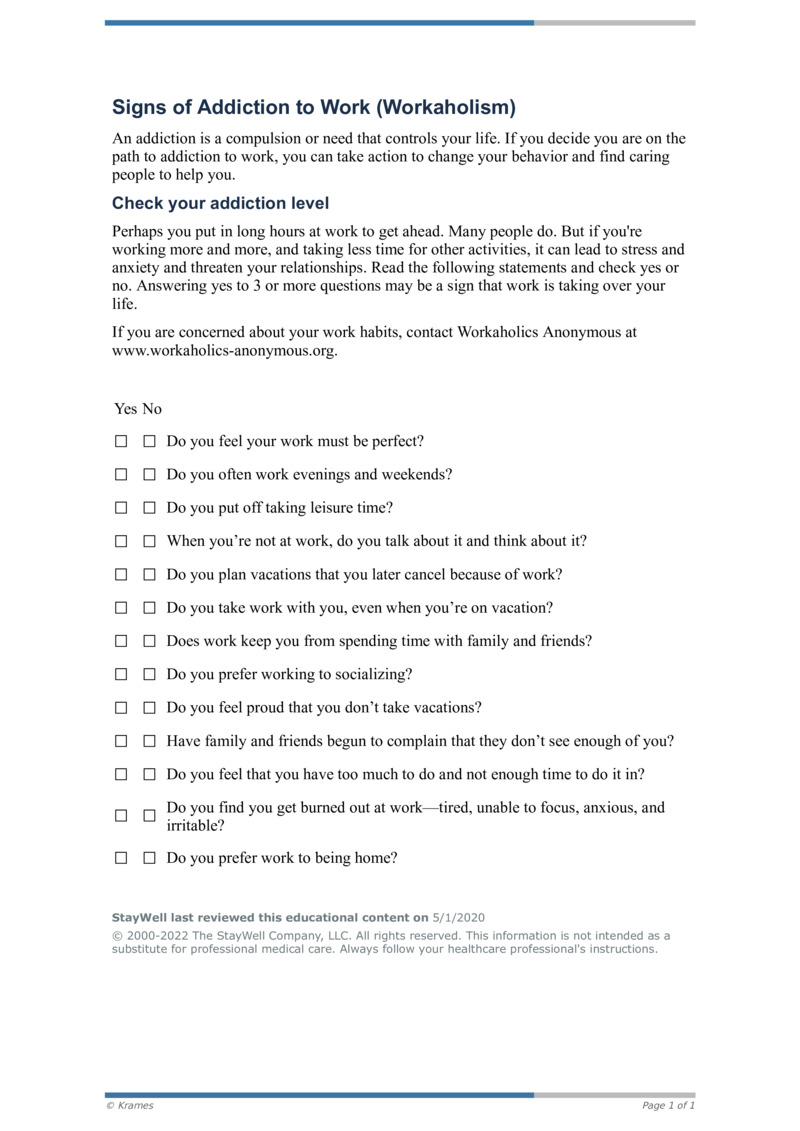 Text - Signs of Addiction to Work (Workaholism) - HealthClips Online