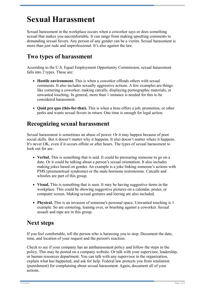 Text - Sexual Harassment - HealthClips Online