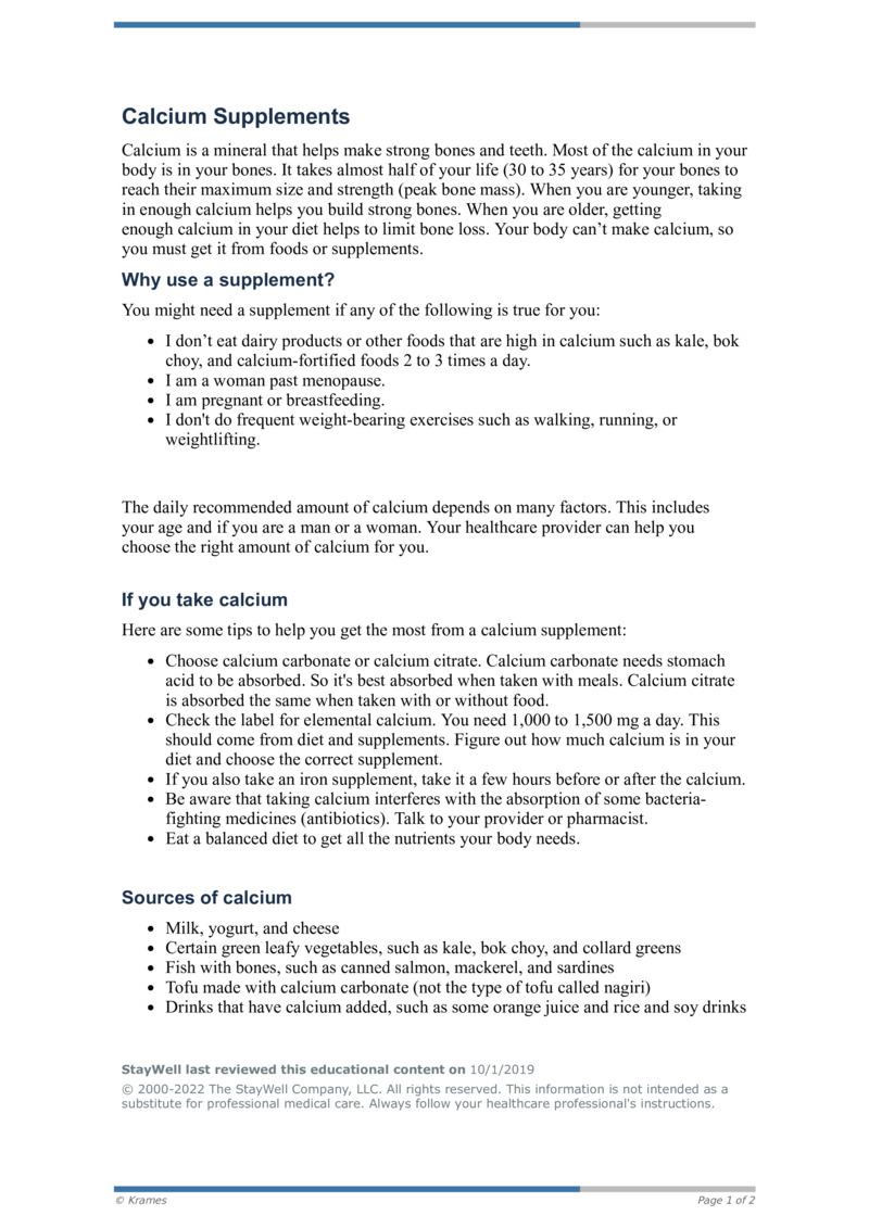 PDF - Calcium Supplements - HealthClips Online