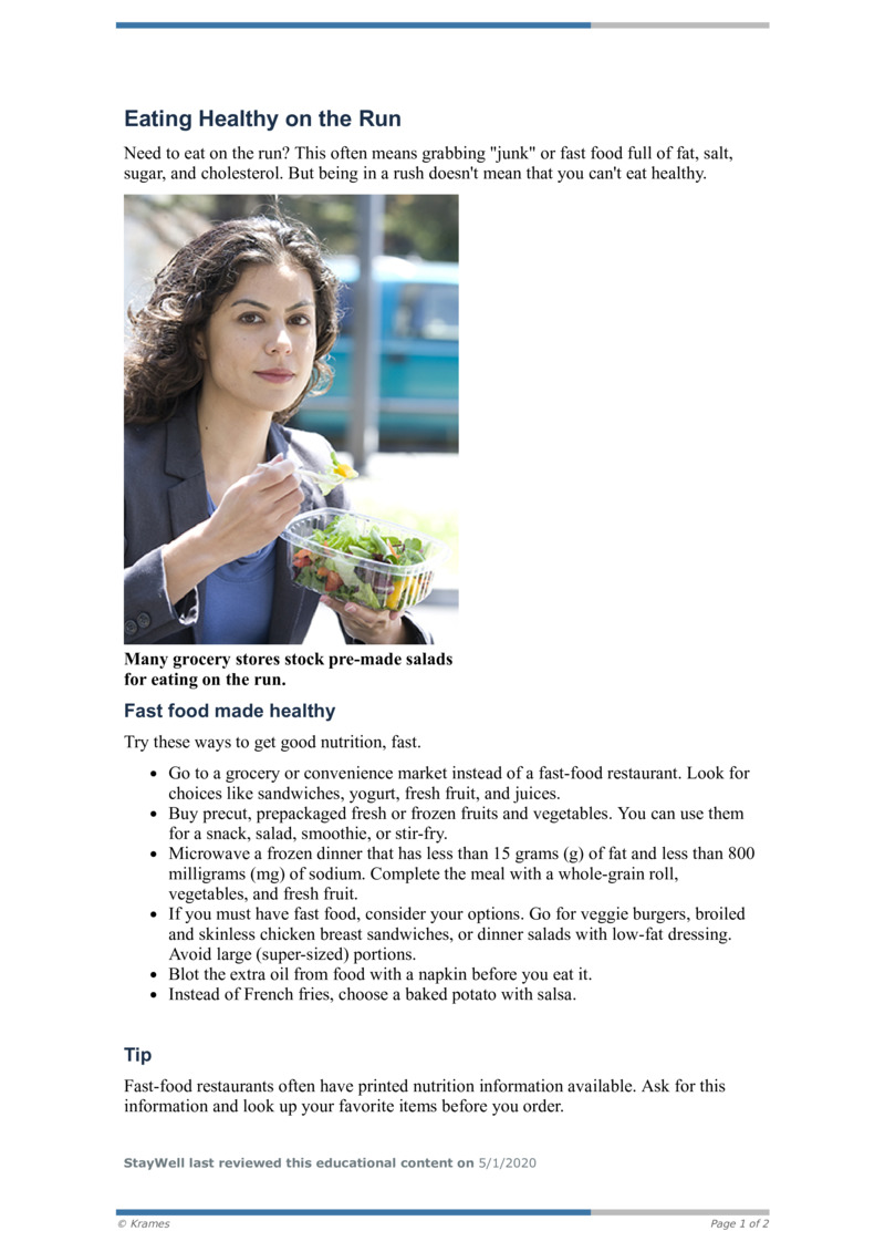 PDF - Eating Healthy on the Run - HealthClips Online