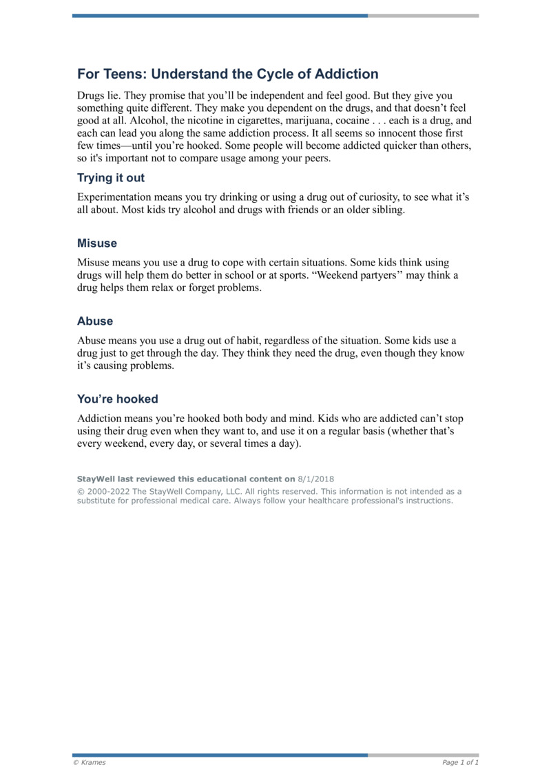 PDF - For Teens: Understand the Cycle of Addiction - HealthClips Online
