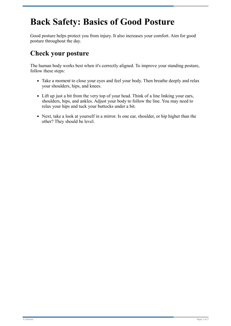 Text - Back Safety: Basics of Good Posture - HealthClips Online