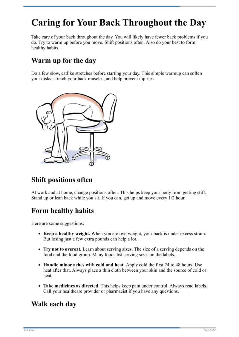 Text - Caring for Your Back Throughout the Day - HealthClips Online