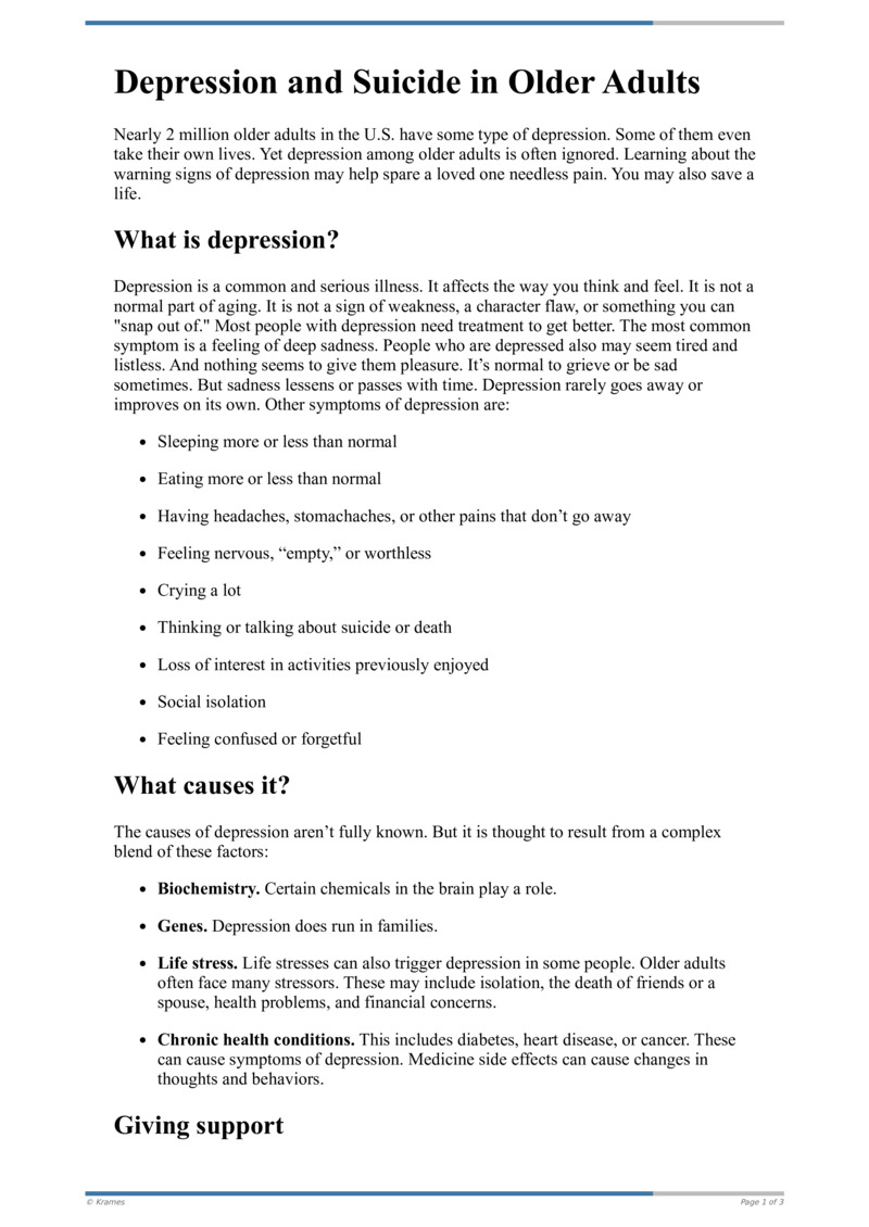 Text Depression And Suicide In Older Adults HealthClips Online