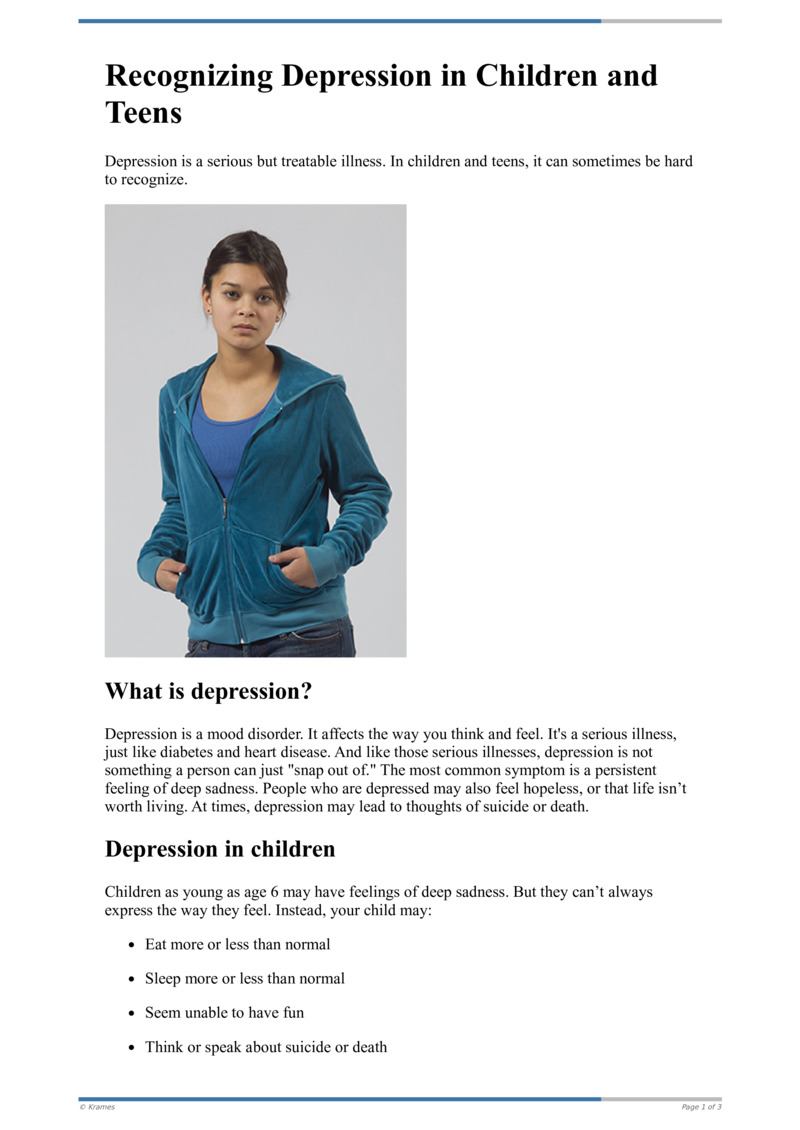 Text - Recognizing Depression in Children and Teens - HealthClips Online