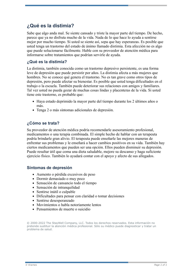 PDF - ¿Qué es la distimia? - HealthClips Online