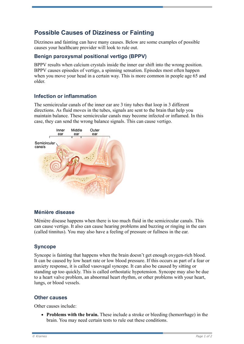 PDF - Possible Causes of Dizziness or Fainting - HealthClips Online