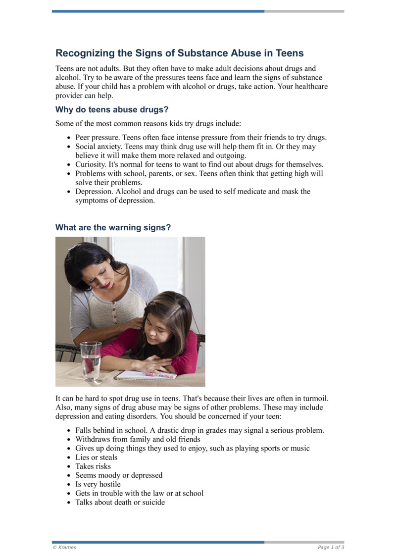 PDF - Recognizing the Signs of Substance Abuse in Teens - HealthClips ...