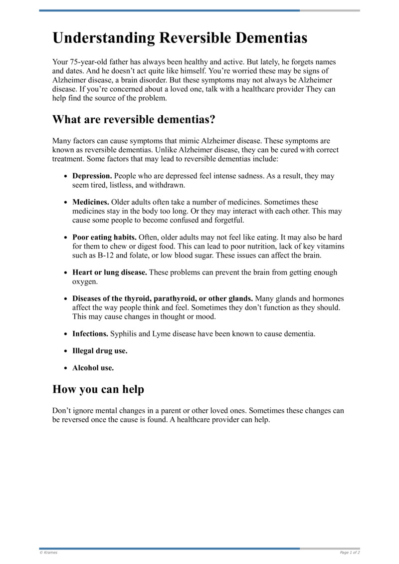 Text - Understanding Reversible Dementias - HealthClips Online