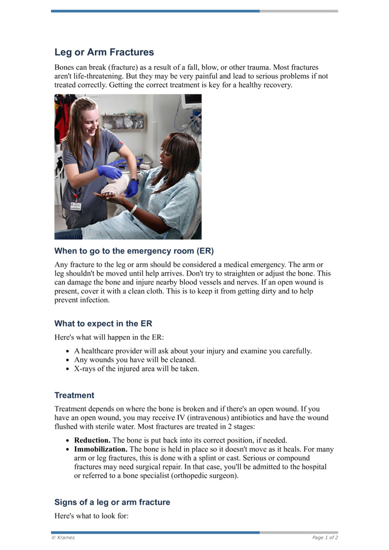 PDF - Leg or Arm Fractures - HealthClips Online