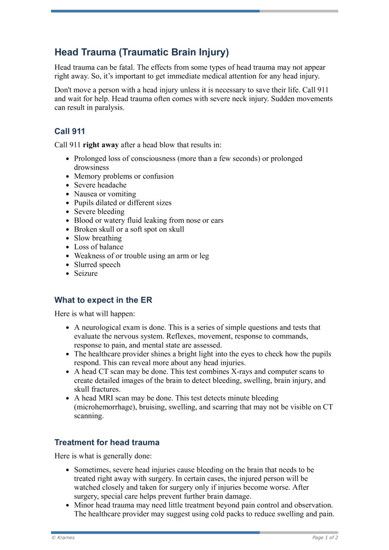 PDF - Head Trauma (Traumatic Brain Injury) - HealthClips Online