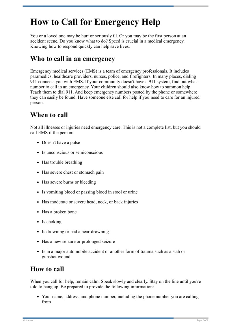 Text - How to Call for Emergency Help - HealthClips Online