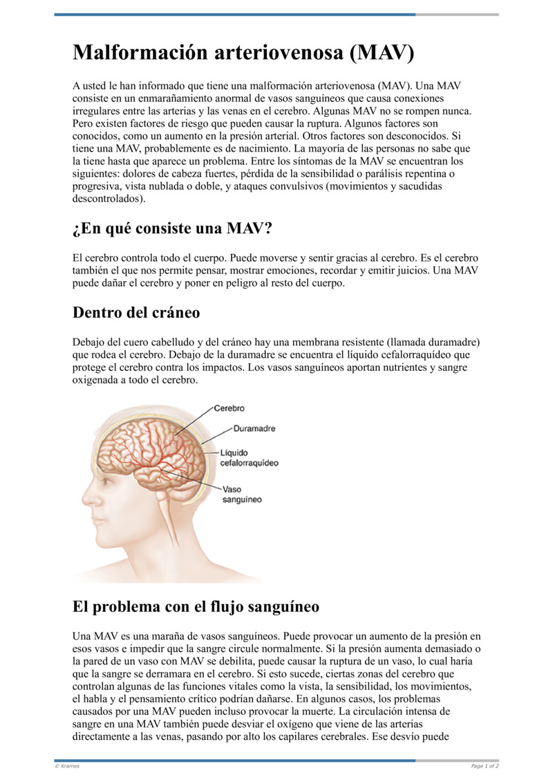Text - Malformación arteriovenosa (MAV) - HealthClips Online