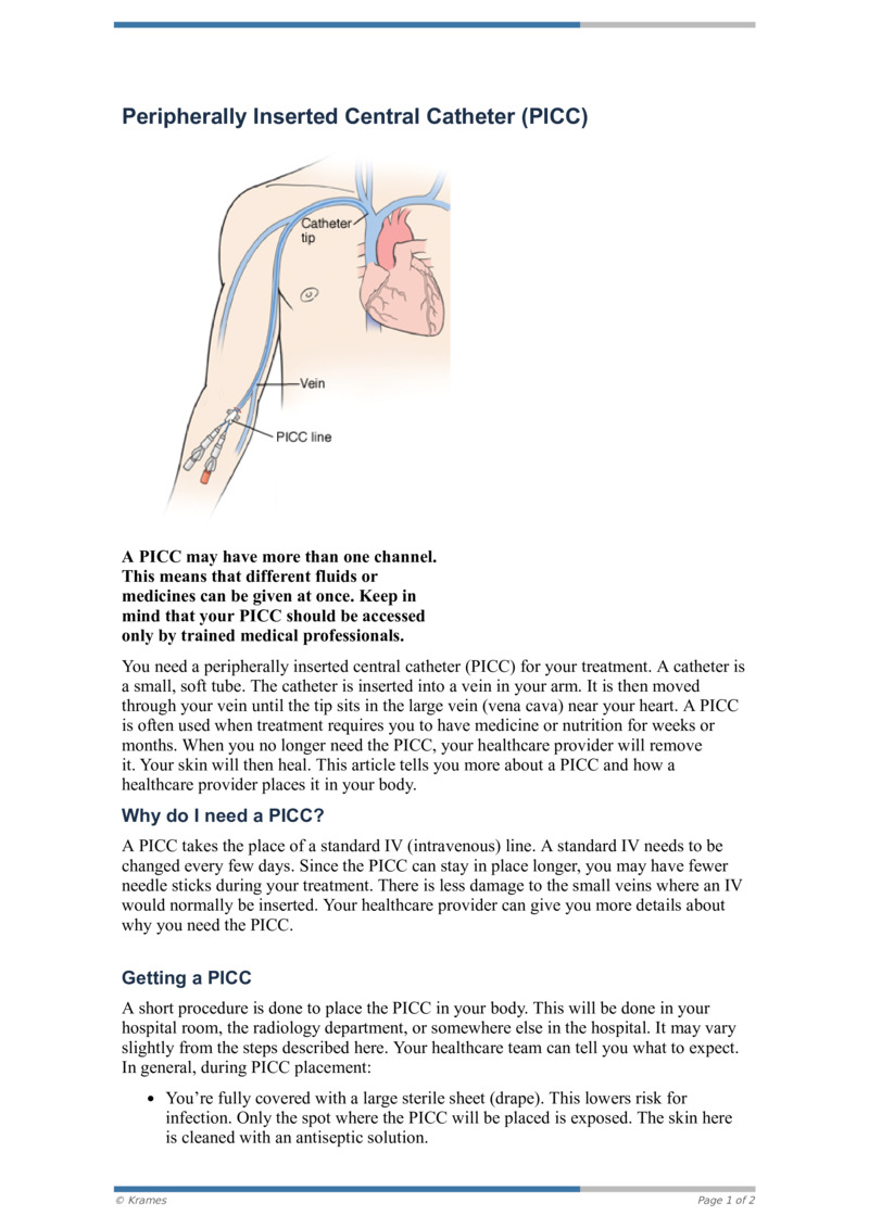 PDF - Peripherally Inserted Central Catheter (PICC) - HealthClips Online