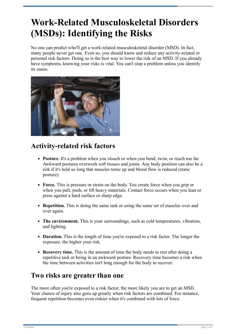 PDF - MSDs: Identifying the Risks - HealthClips Online