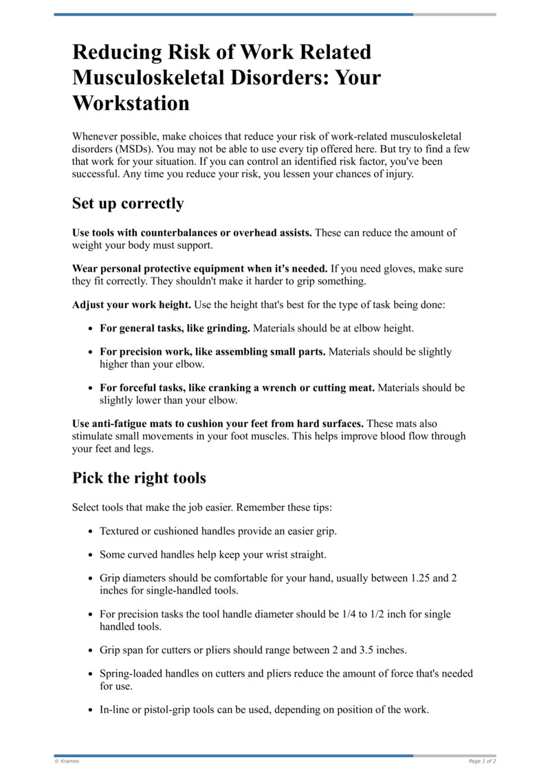 Text - Reducing Risk of MSDs: Your Workstation - HealthClips Online