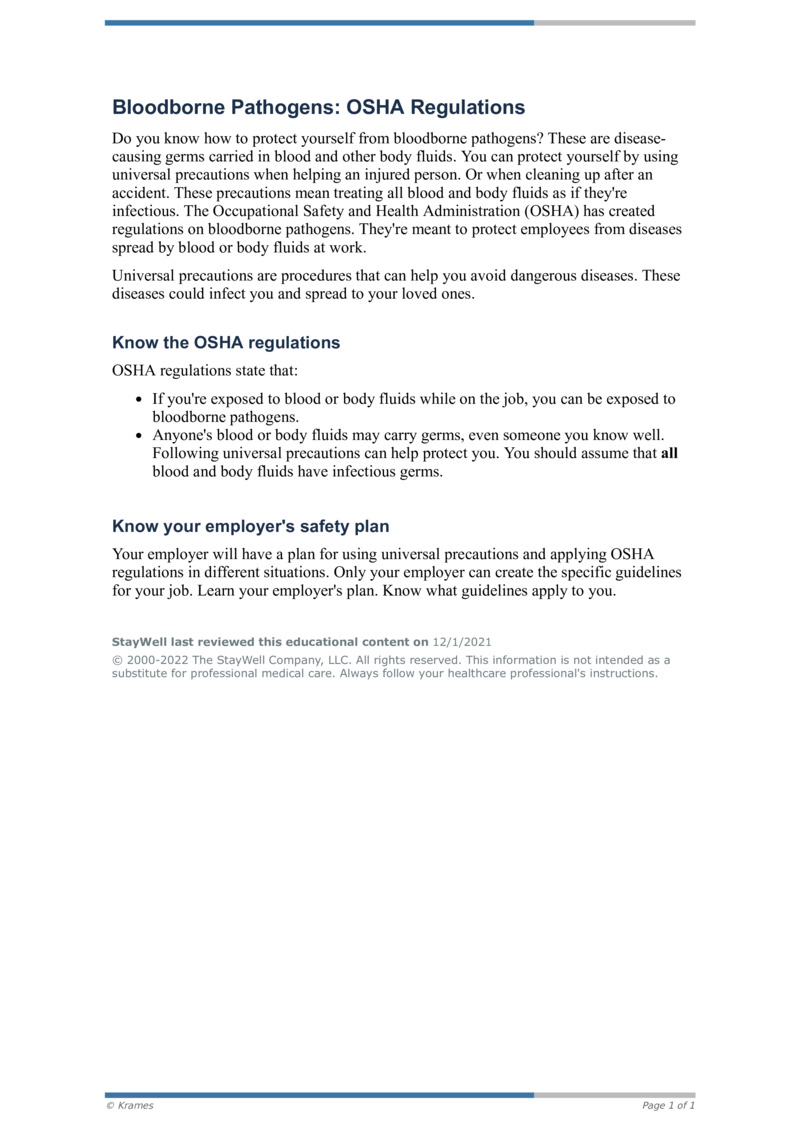 PDF - Bloodborne Pathogens: OSHA Regulations - HealthClips Online