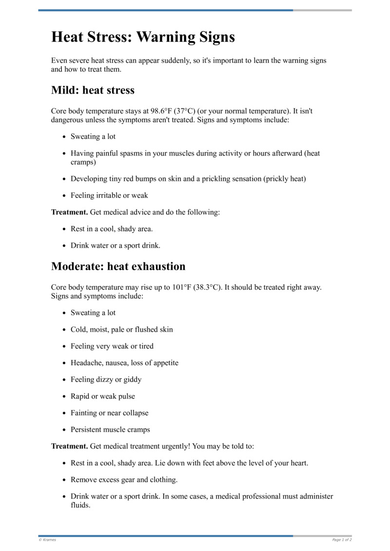 Text - Heat Stress: Warning Signs - HealthClips Online